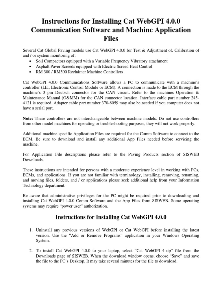 Instructions For Installing Cat Webgpi 4 0 0 Pdf Zip File Format Computer File