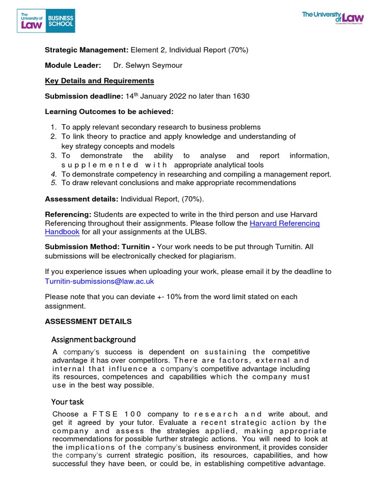 Assessment Brief L6 Strategic Management - E2 | PDF | Knowledge | Competence (Human Resources)