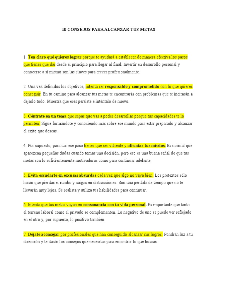 10 Consejos para Alcanzar Tus Metas | PDF