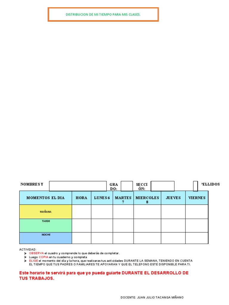 Horario de Primer Grado. | PDF | Relaciones personales, crianza y ...