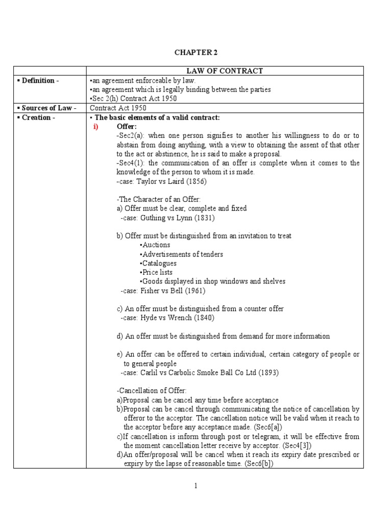 Chapter 2 Contract Law | PDF | Offer And Acceptance | Legal Remedy