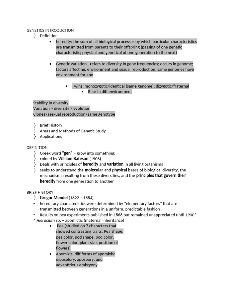 Genetics Introduction | PDF | Genetics | Heredity