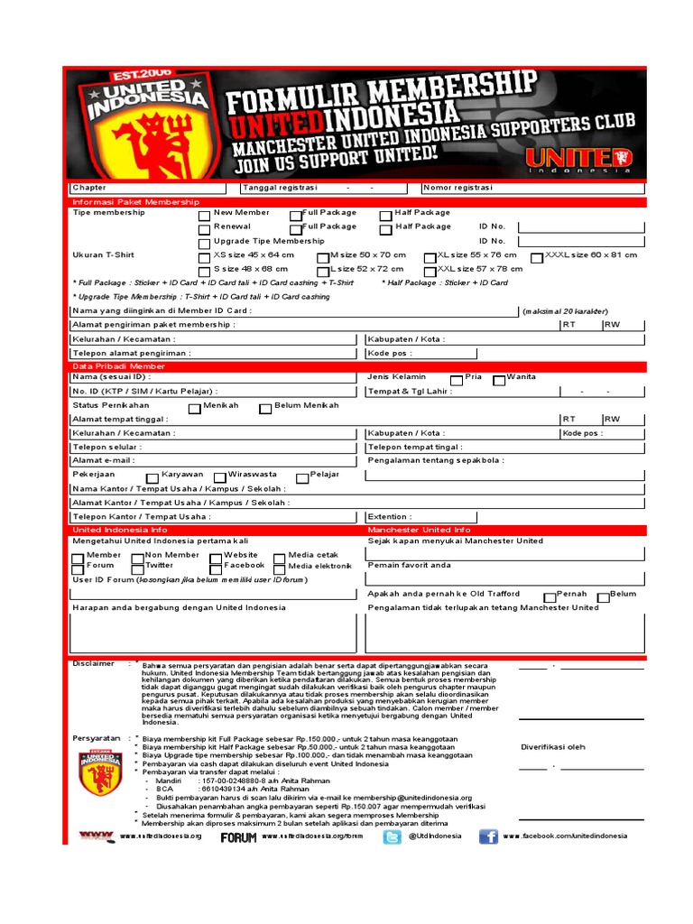 Form Membership United Indonesia | PDF