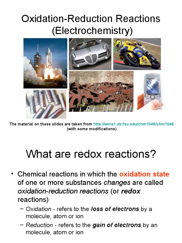 Oxidation-Reduction Reactions (Electrochemistry) : The Material On ...