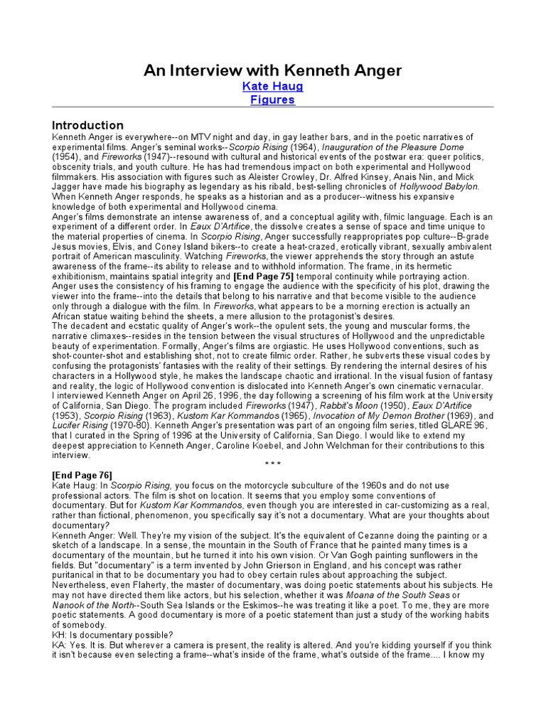 An Interview With Kenneth Anger | PDF | Documentary Film | Paintings