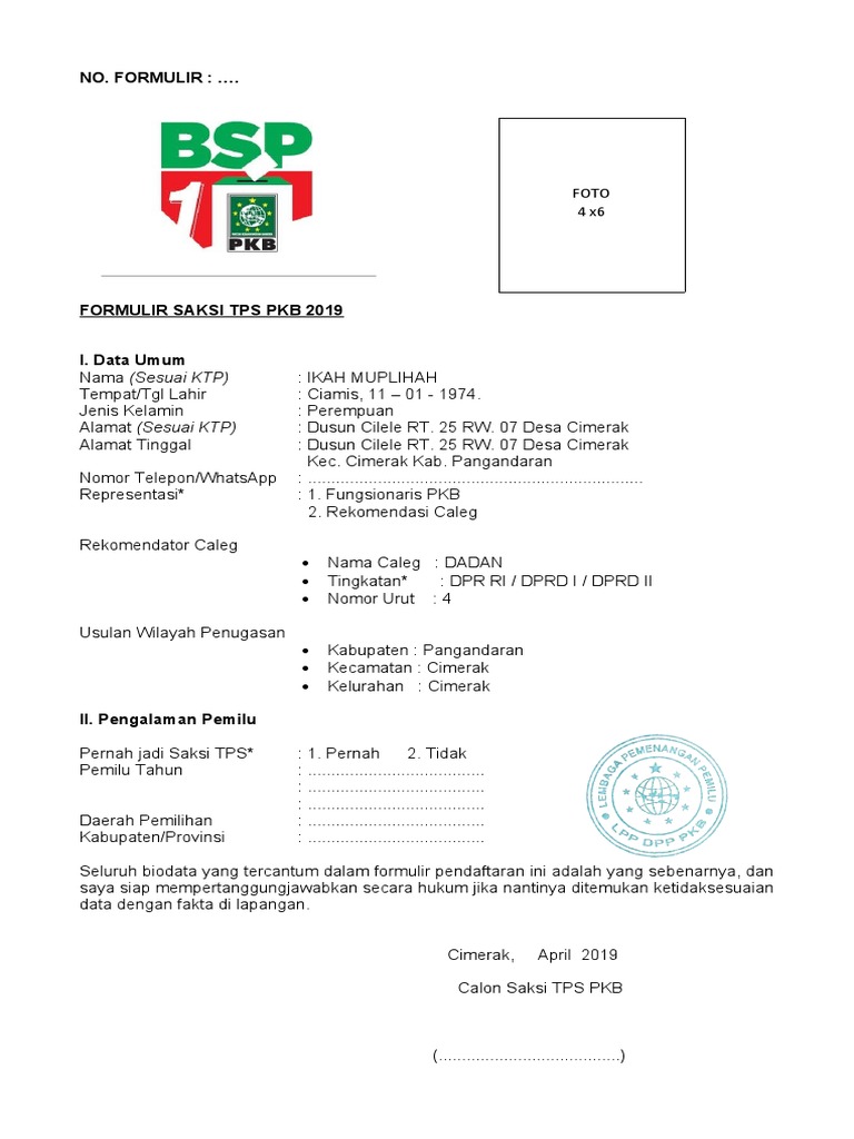 Formulir Saksi - Pakta Integritas - Surat Rekomendasi Caleg | PDF | Politik