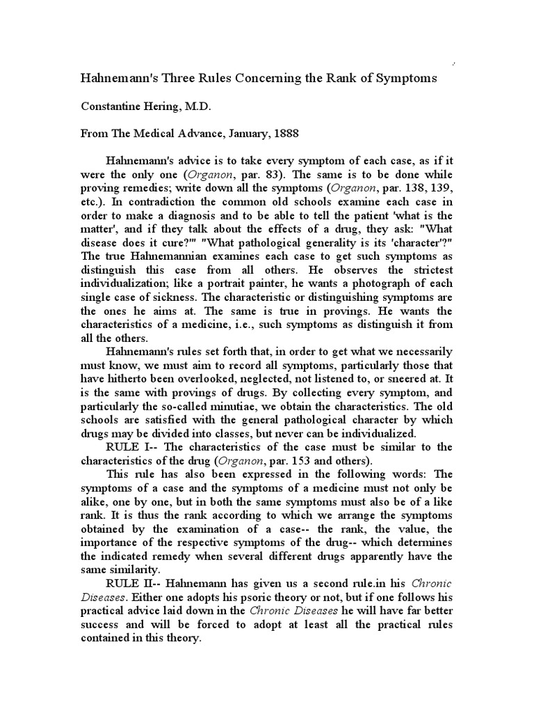 Hering's Three Rules Article | PDF | Homeopathy | Physician