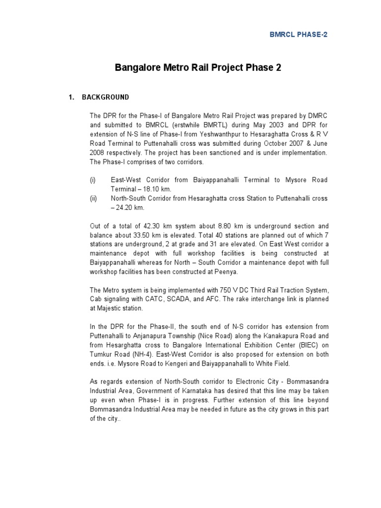 Bangalore Metro Rail Project Phase 2 | PDF | Transport Infrastructure ...
