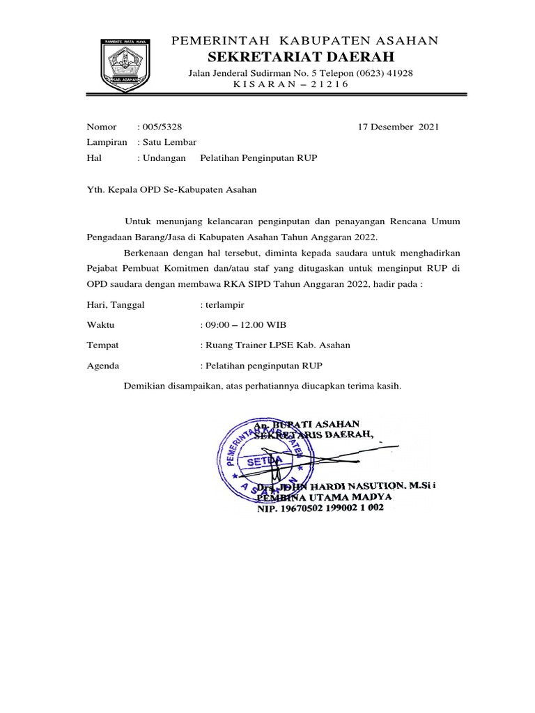 Undangan Pelatihan RUP 2022 | PDF