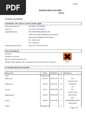 SDS-TOA Spray All Purpose PDF Personal Protective Equipment, 42% OFF