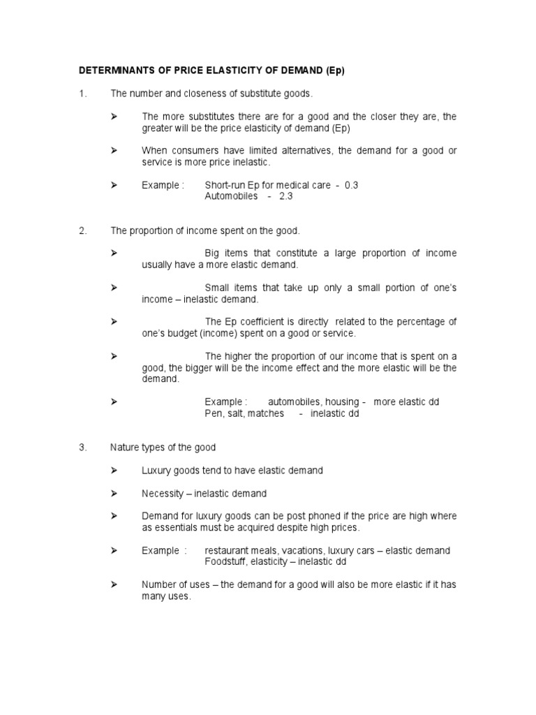 Determinants of Price Elasticity of Demand | PDF | Elasticity ...