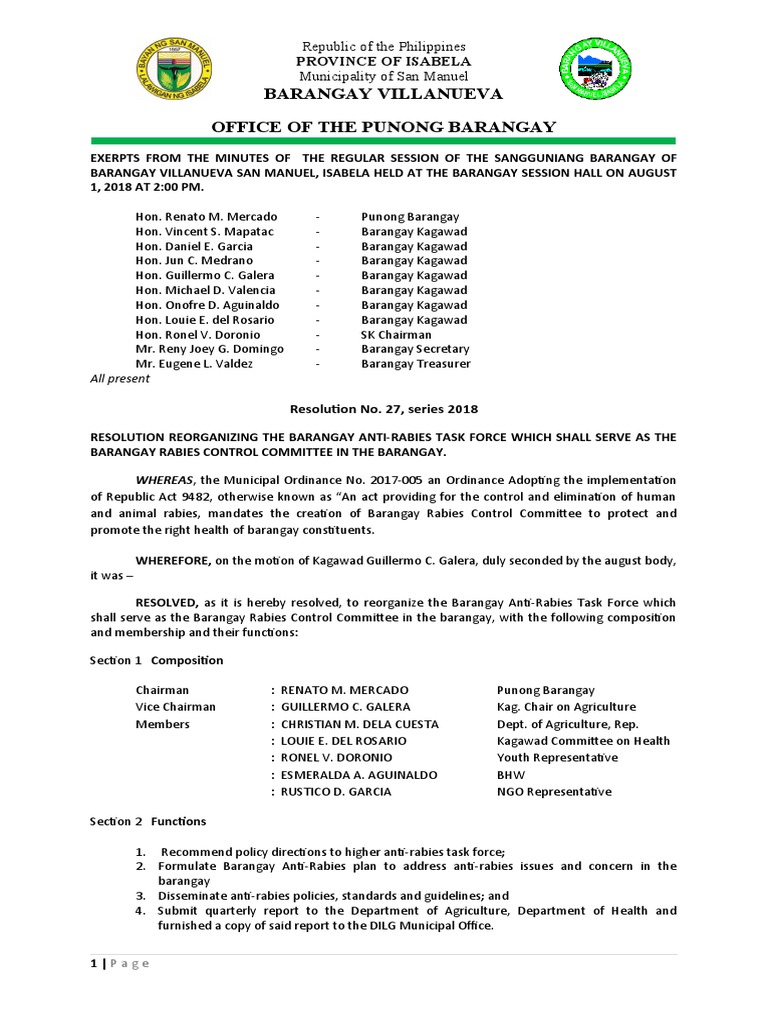 Resolution For Organizing Anti-Rabies Task Force | PDF | Philippines ...