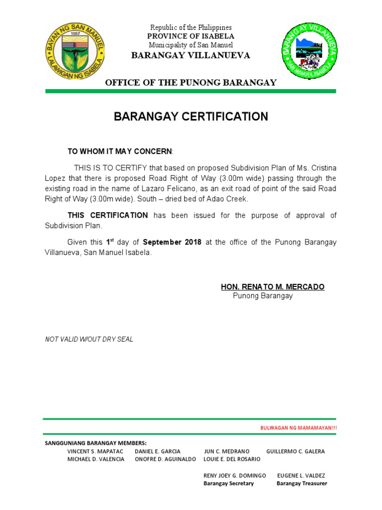 Certification For Road Right of Way | PDF