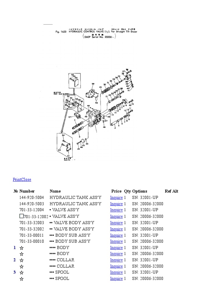 D60P-6 S - N 20006-Up - Hydraulic Control Valve (1 - 2) For Straight ...