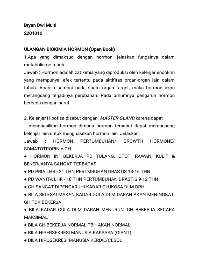 Bryan Dwi Multi ULANGAN BIOKIMIA HORMON | PDF