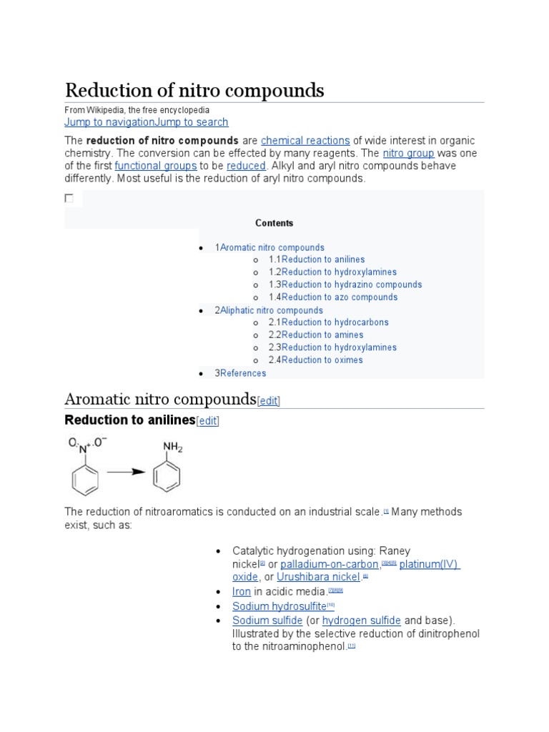 Reduction of Nitro Compounds | PDF | Hydrogen Compounds | Physical Sciences