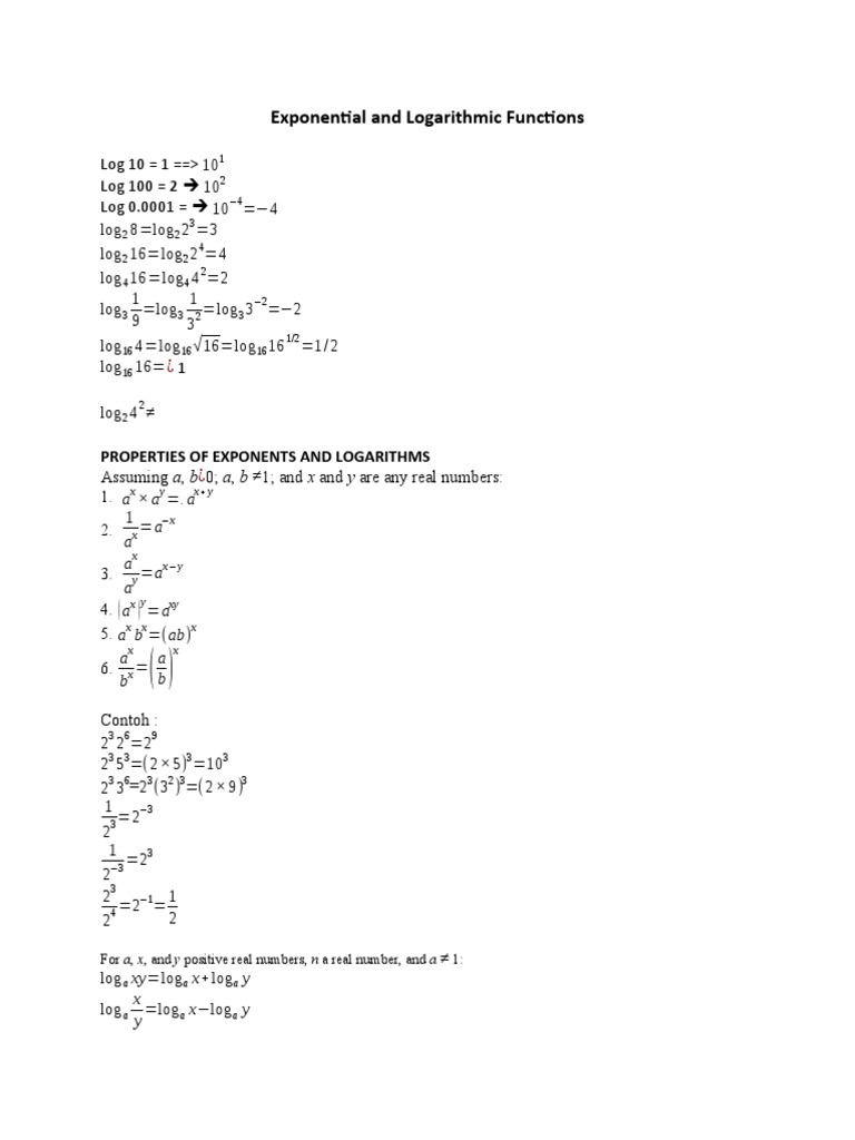 Exponential and Logarithmic Functions: Properties of Exponents and ...
