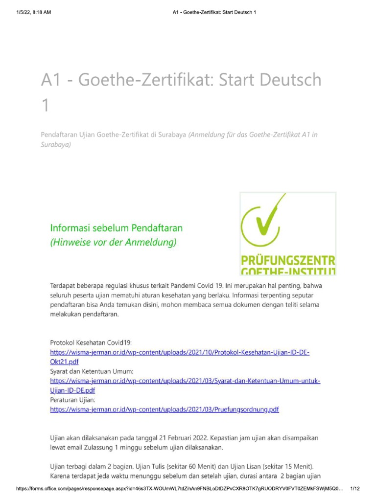A1 - Goethe-Zertifikat - Start Deutsch 1 | PDF