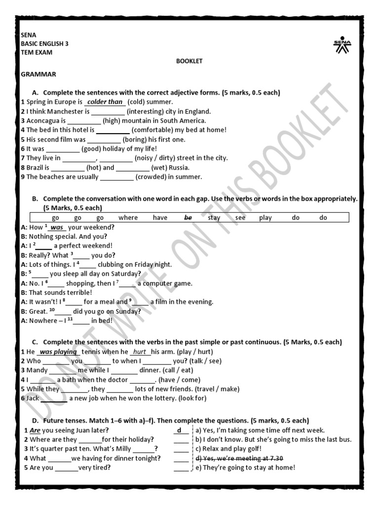 Basic English Test Term Exam | Download Free PDF | Linguistics