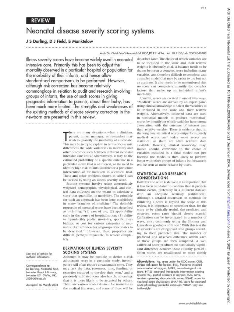 Neonatal Disease Severity Scoring Systems | PDF | Infants | Intravenous ...