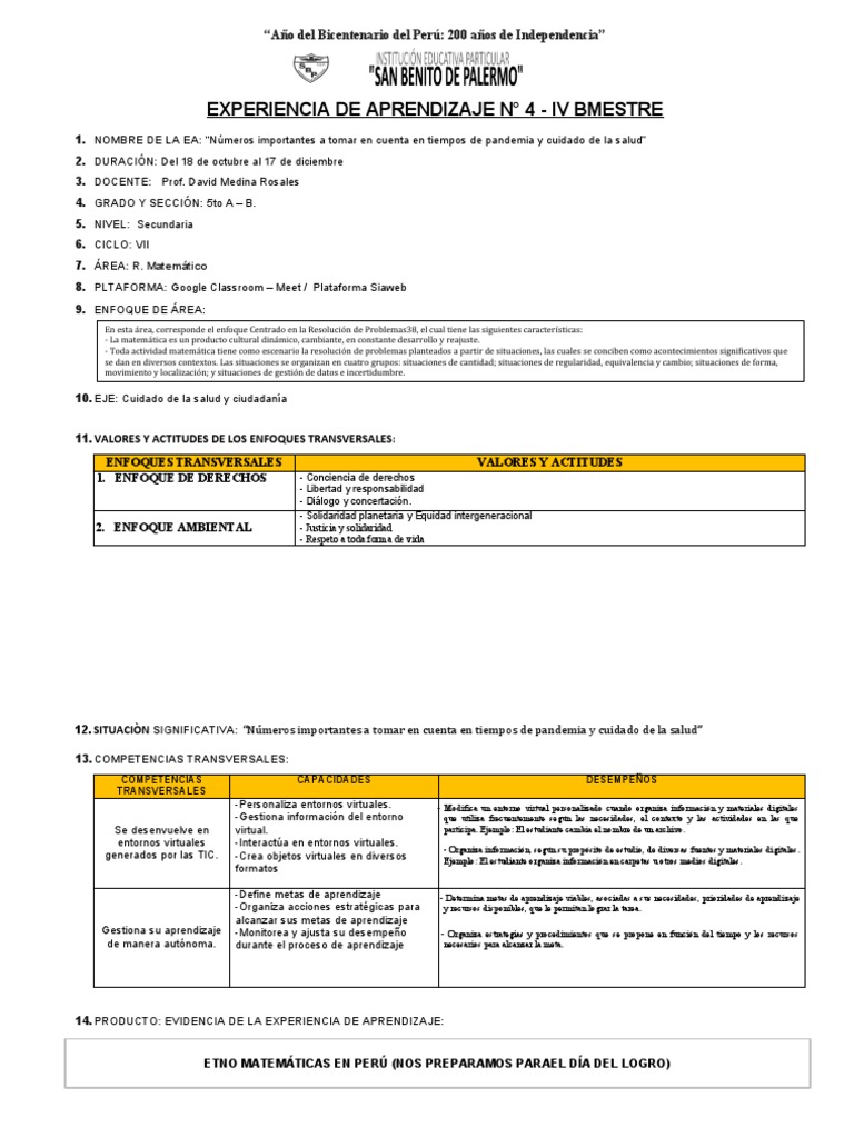 Experiencia de Aprendizaje 2021 - 5to Sec - Iv Bim | PDF | Aprendizaje | Información