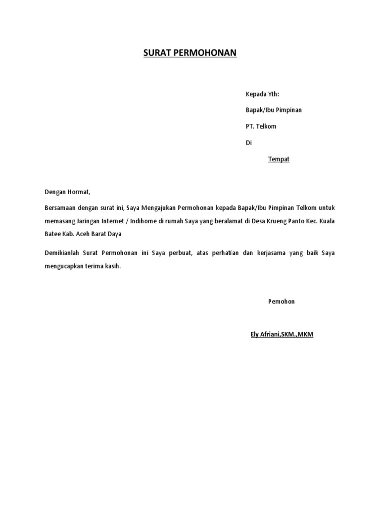 Surat Permohonan Indihome | PDF
