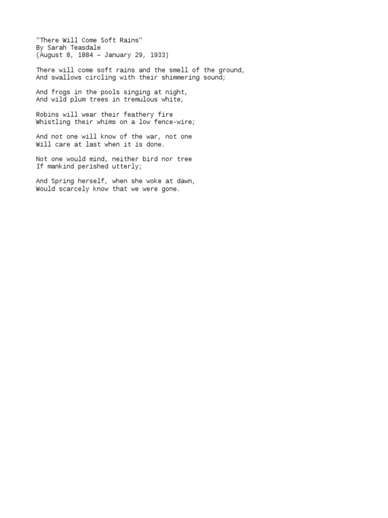 There Will Come Soft Rains Poem | PDF