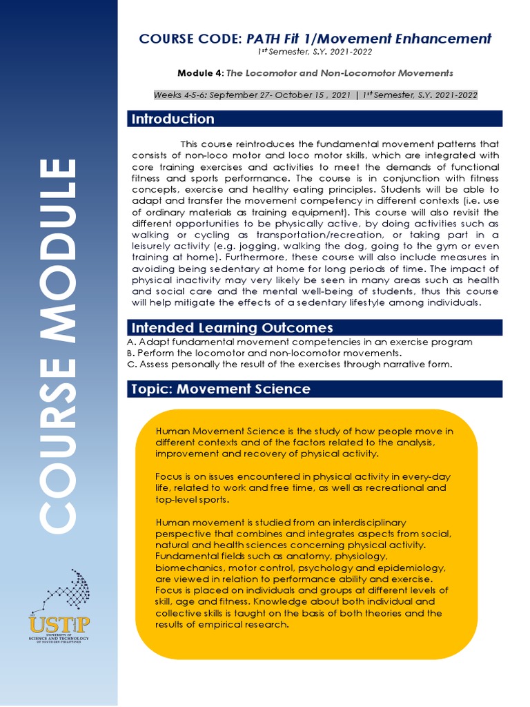 COURSE CODE: PATH Fit 1/movement Enhancement: The Locomotor and Non ...
