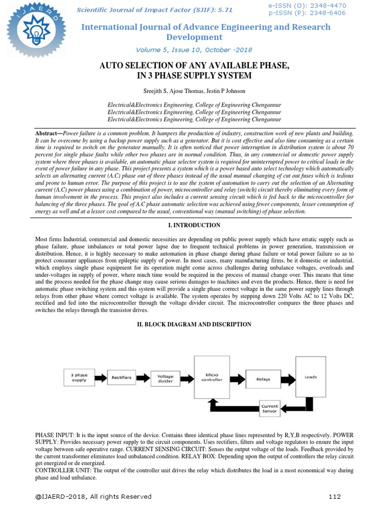 Auto Selection of Any Available Phase, in 3 Phase Supply System | PDF ...