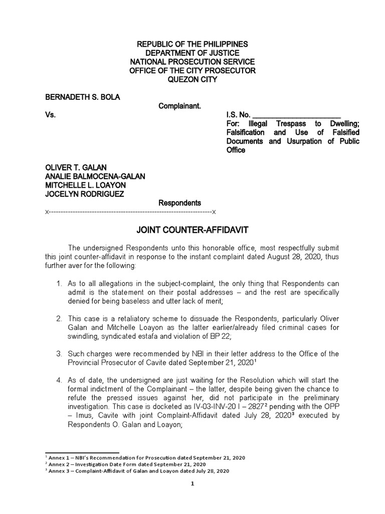 Joint-Counter Affidavit | PDF | Justice | Prosecutor