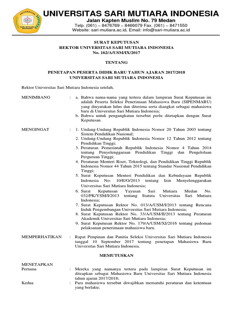 Universitas Sari Mutiara Indonesia: Jalan Kapten Muslim No. 79 Medan | PDF