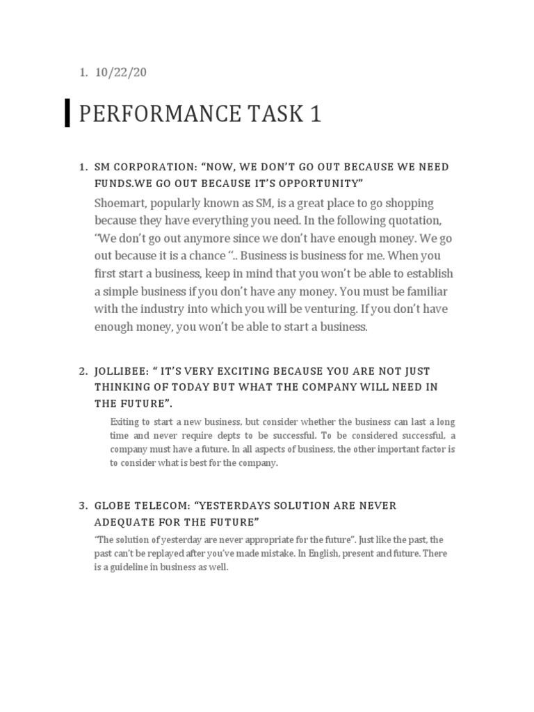 Performance Task 1 | PDF