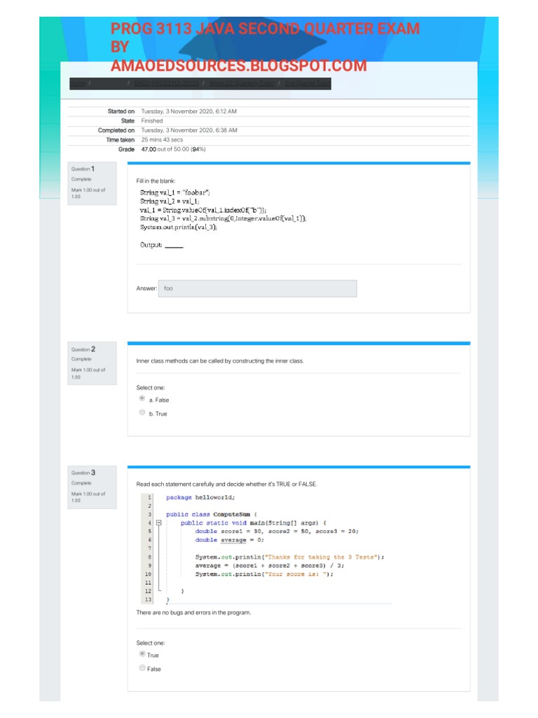 Java Second Quarter Exam Results | PDF | Method (Computer Programming ...