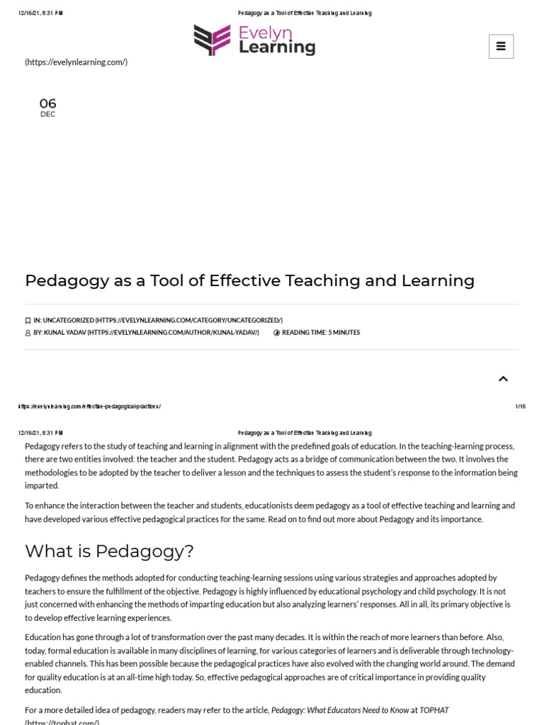 Pedagogy As A Tool of Effective Teaching and Learning | PDF | Pedagogy ...