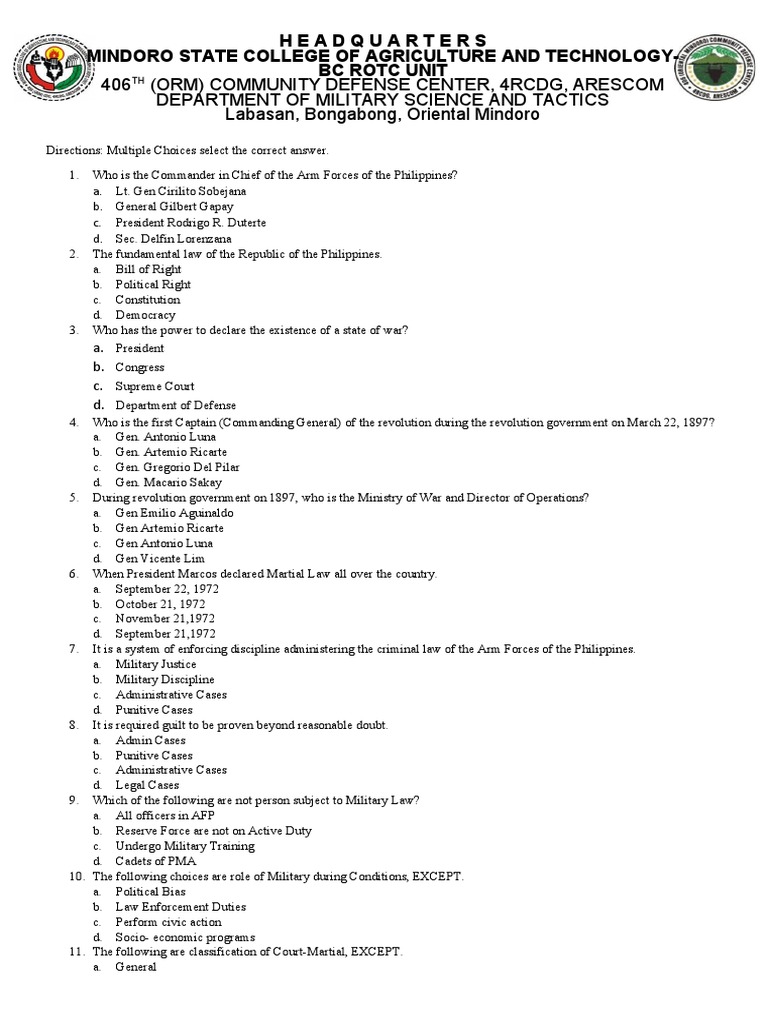 Rotc Final Exam 2021 | PDF | Leadership | Military