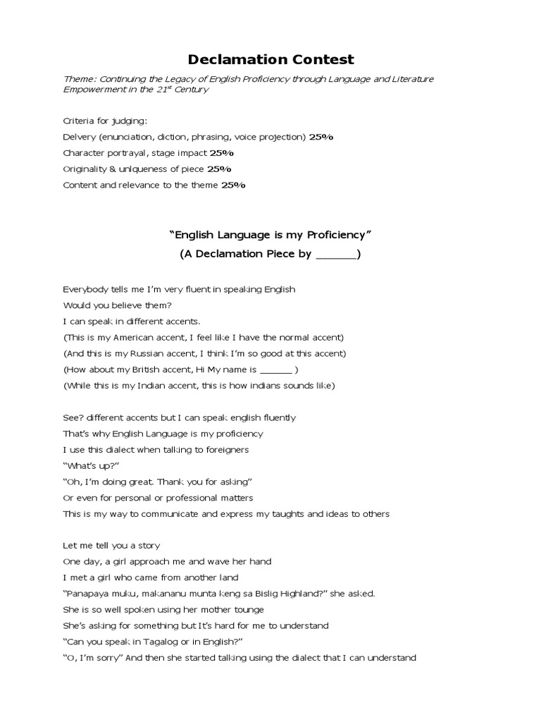 Declamation Contest: "English Language Is My Proficiency" (A ...