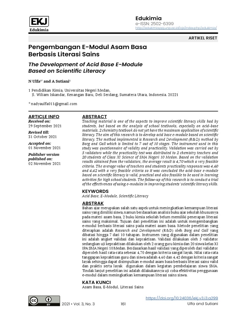 Pengembangan E-Modul Asam Basa Berbasis Literasi Sains | PDF | Literacy | Cognition
