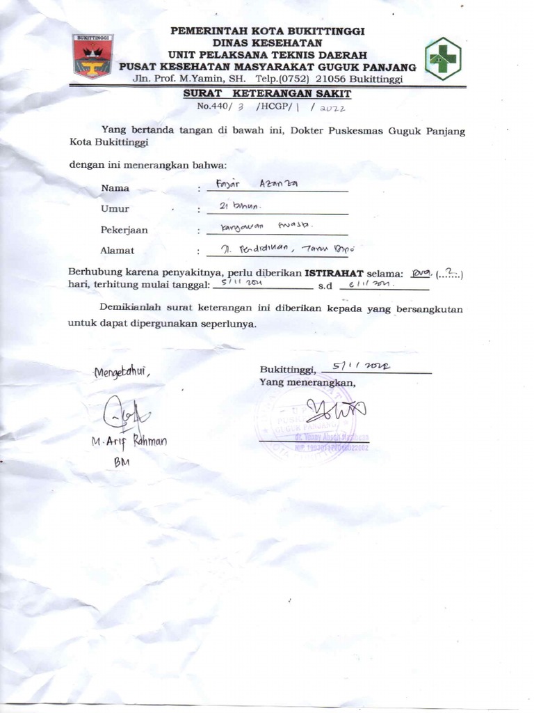 COntoh Surat Sakit | PDF