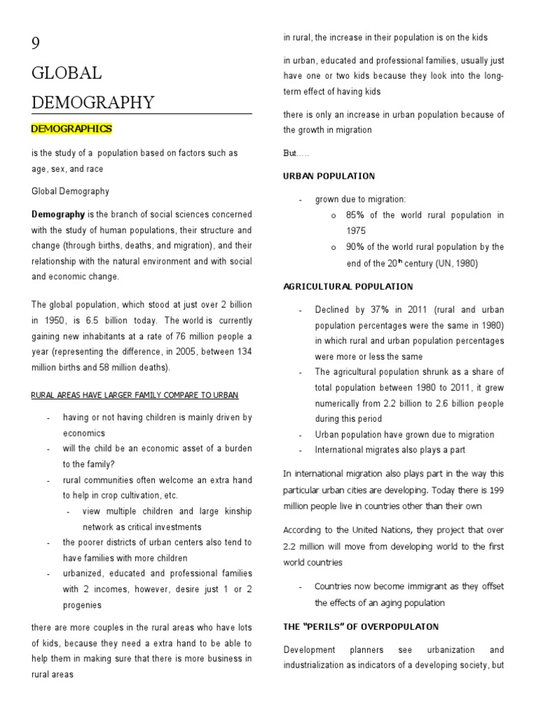 9 Global Demography: Demographics | PDF | Human Migration | Immigration