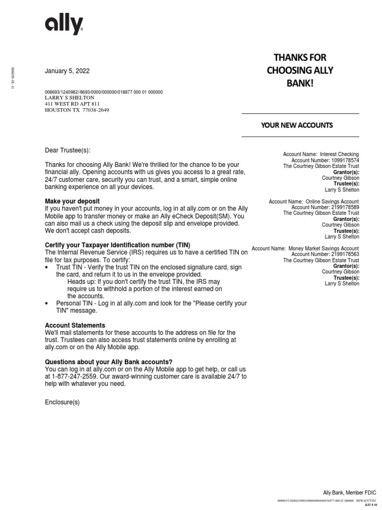 Thanks For Choosing Ally Bank!: Your New Accounts | Download Free PDF ...