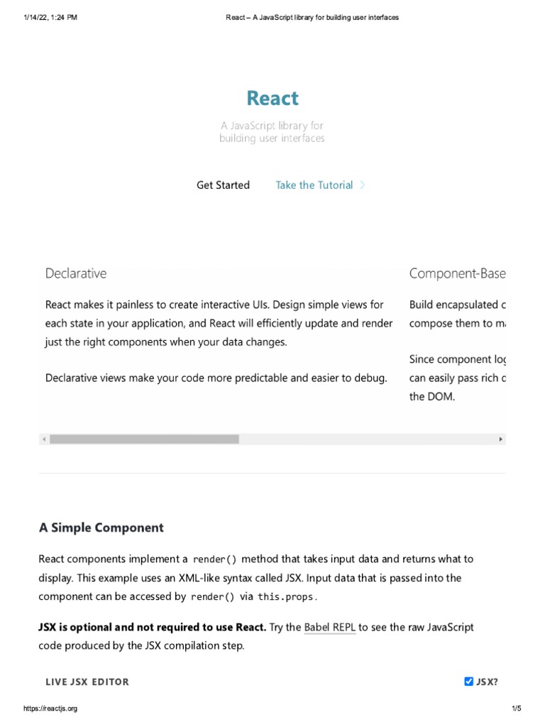 React A Javascript Library For Building User Interfaces Pdf Java Script Software Development 0392
