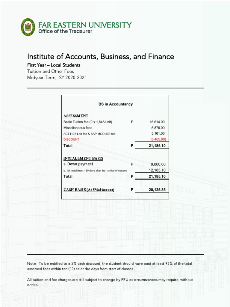 IABF FEU Midyear Tuition Rates SY2020 2021 | PDF | Fee | Tuition Payments
