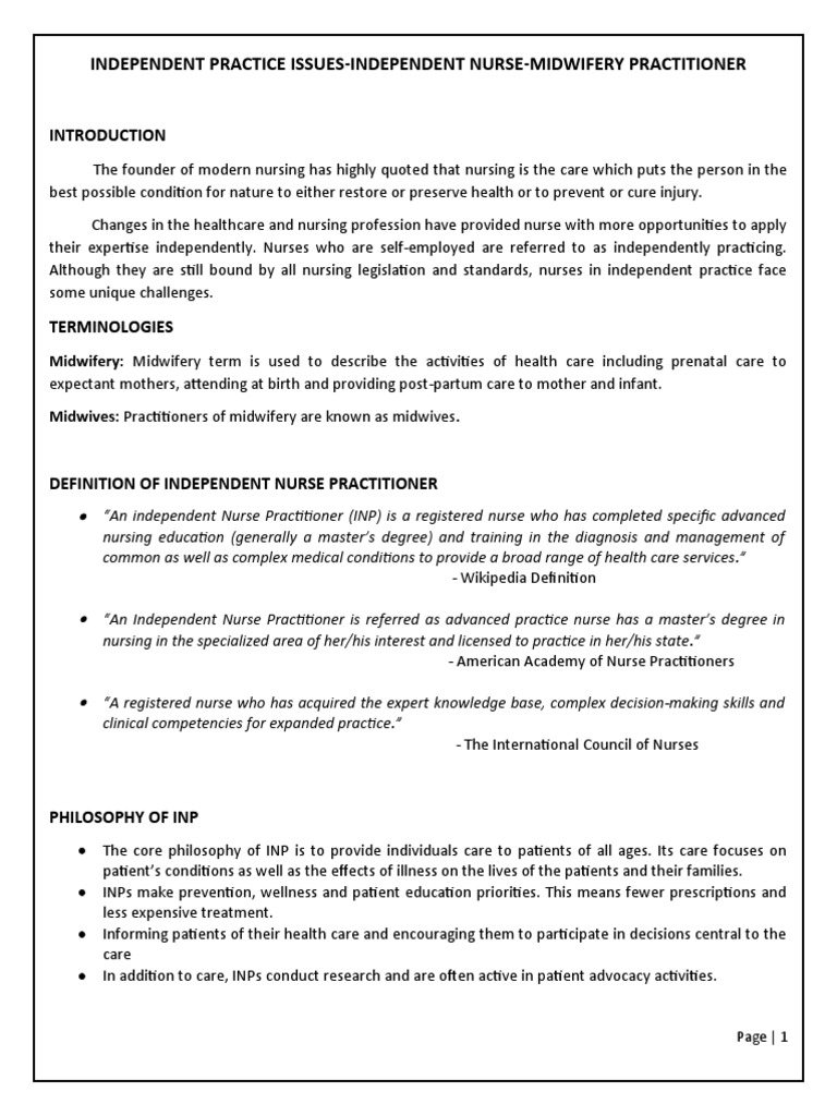 Independent Practice Issues Pdf Midwife Nursing