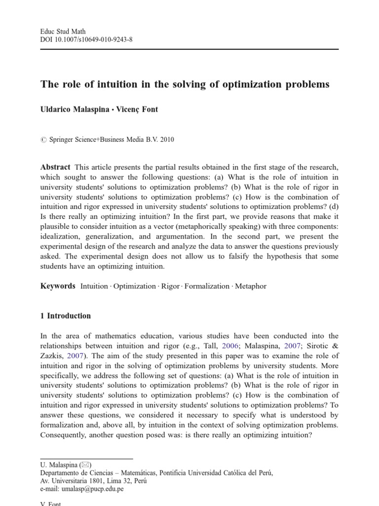 The role of intuition in solving optimization problems | PDF | Teaching ...
