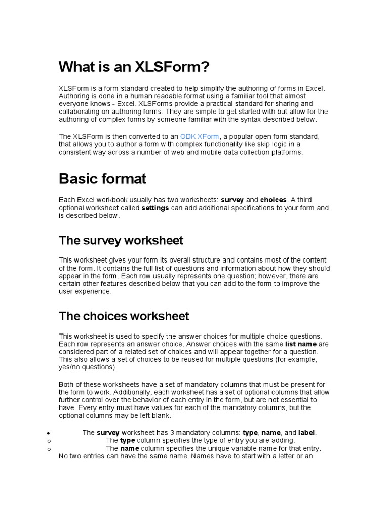 What Is An Xlsform?: The Survey Worksheet | PDF | Microsoft Excel ...