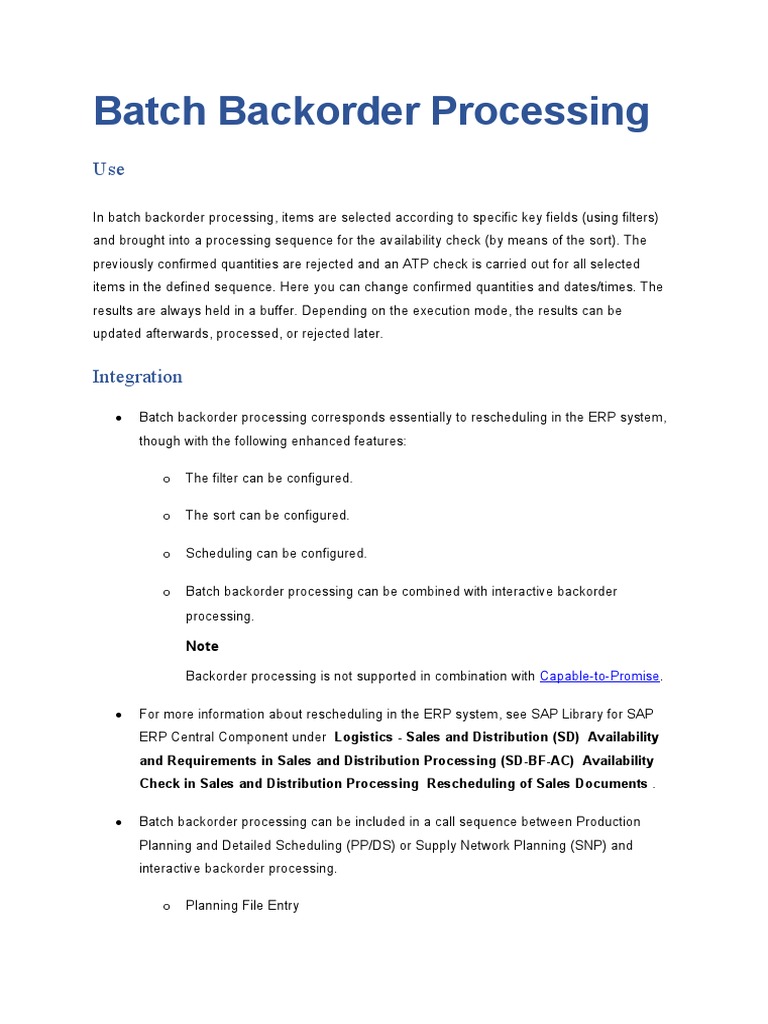 Batch Backorder Processing | Download Free PDF | Enterprise Resource ...