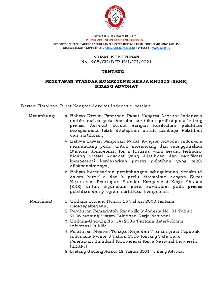 Contoh - SK Penetapan SKKK - Blank | PDF