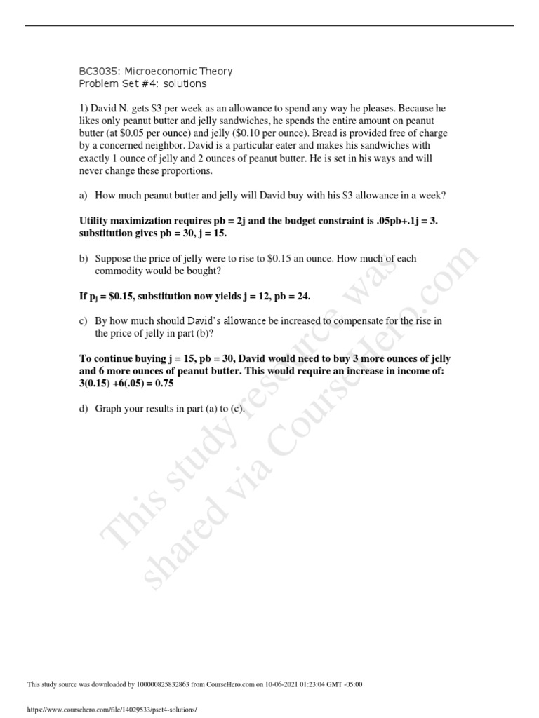 This Study Resource Was: BC3035: Microeconomic Theory Problem Set #4 ...