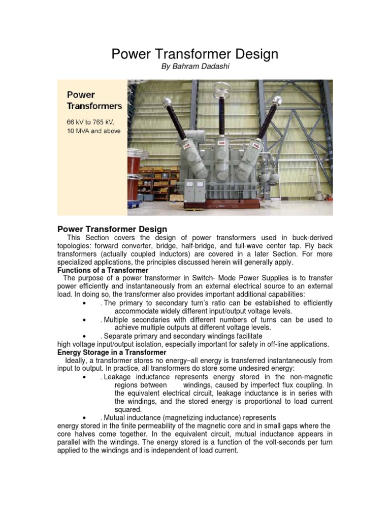 Power Transformer Design | PDF | Transformer | Inductance