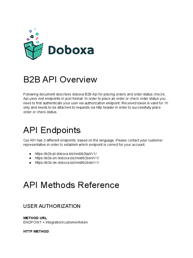B2B API Overview: User Authorization | PDF | Hypertext Transfer Protocol | Representational ...